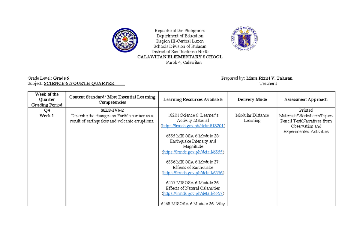 Science 6 Fourthquartermelcwith LR - Republic of the Philippines ...