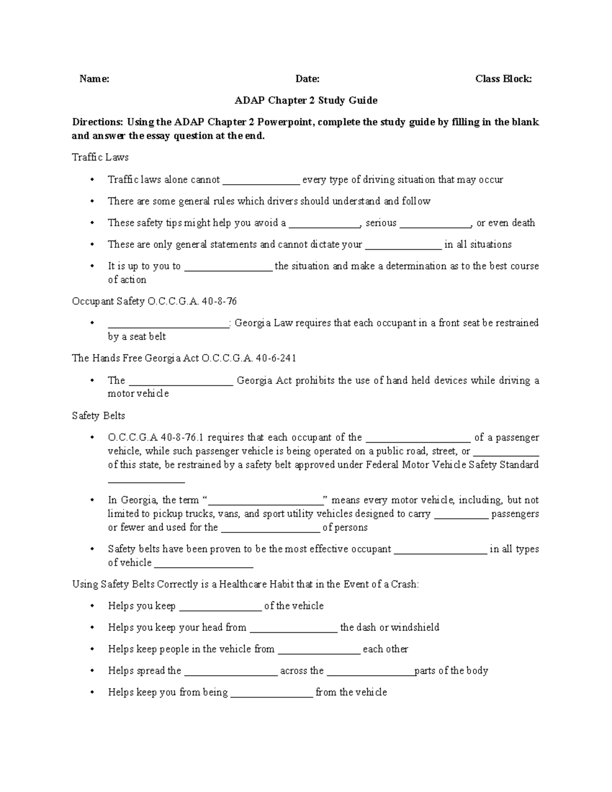 ADAP Chapter 2 Study Guide - Name: Date: Class Block: ADAP Chapter 2 ...