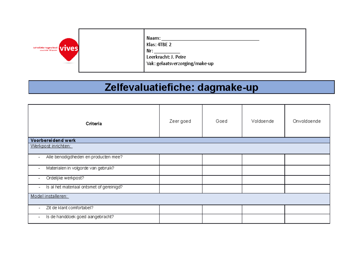 Evaluatiefiche dagmake-up - Zelfevaluatiefiche: dagmake-up Criteria ...