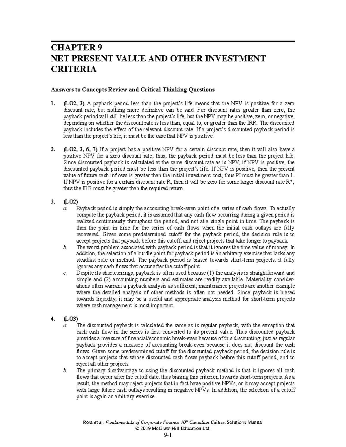 CH9 Solutions - CHAPTER 9 NET PRESENT VALUE AND OTHER INVESTMENT ...