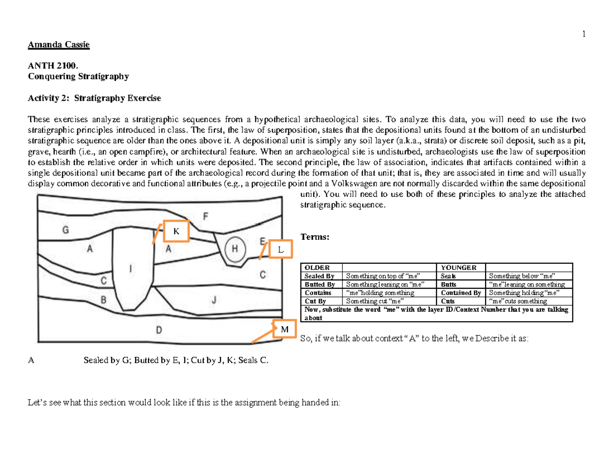 Activity 2-Stratigraphy - Amanda Cassie ANTH 2100. Conquering ...