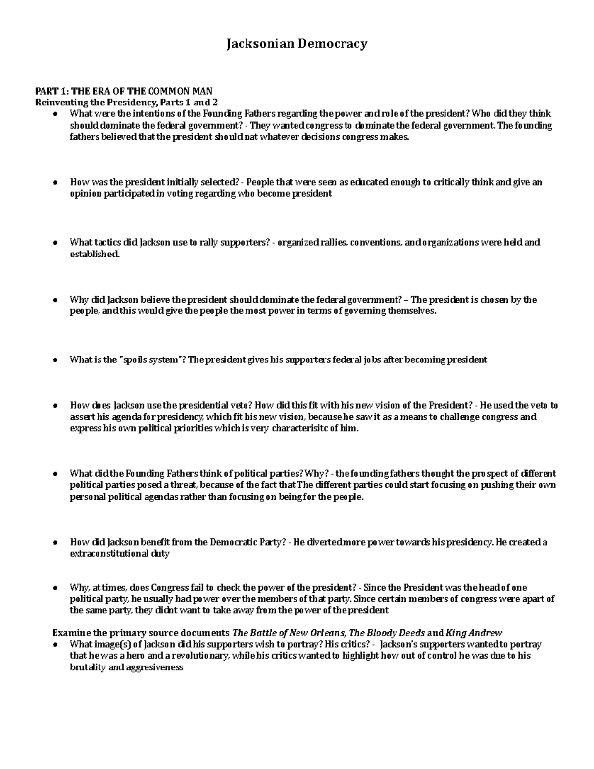 Jacksonian democracy - Jacksonian Democracy PART 1: THE ERA OF THE ...