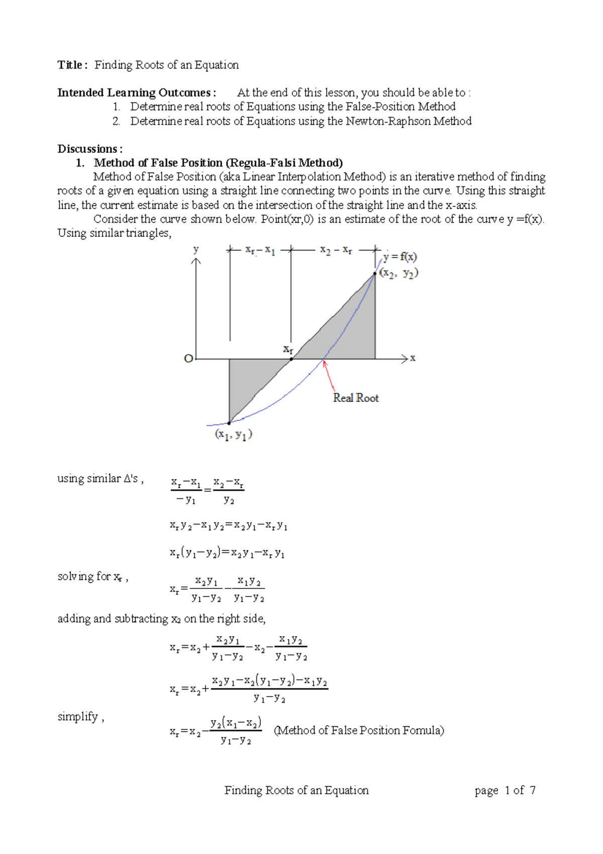M4. Finding Roots of Equations - Title : Finding Roots of an Equation ...