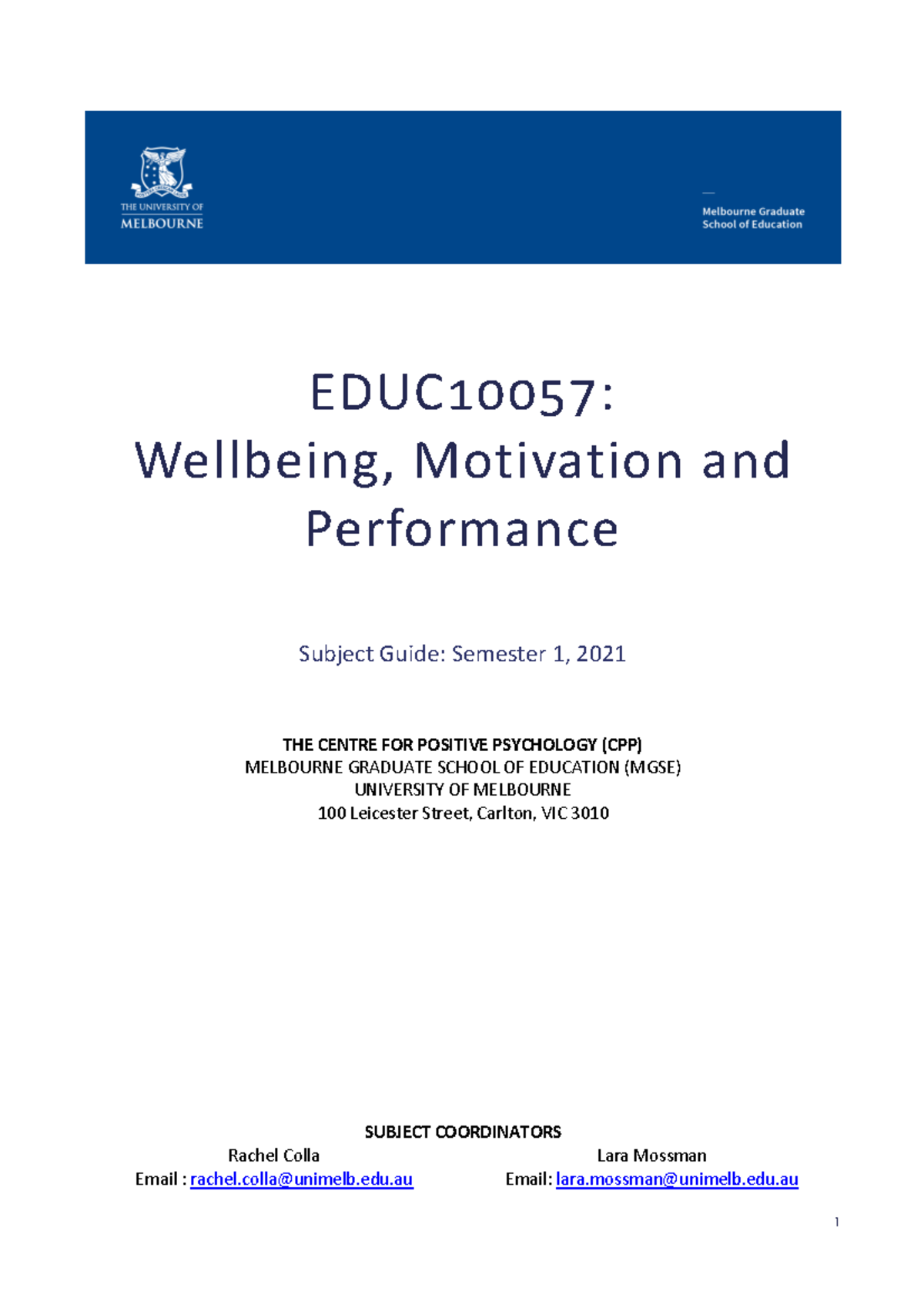 2021 EDUC10057 Subject Guide - Semester - EDUC&''(): Wellbeing ...