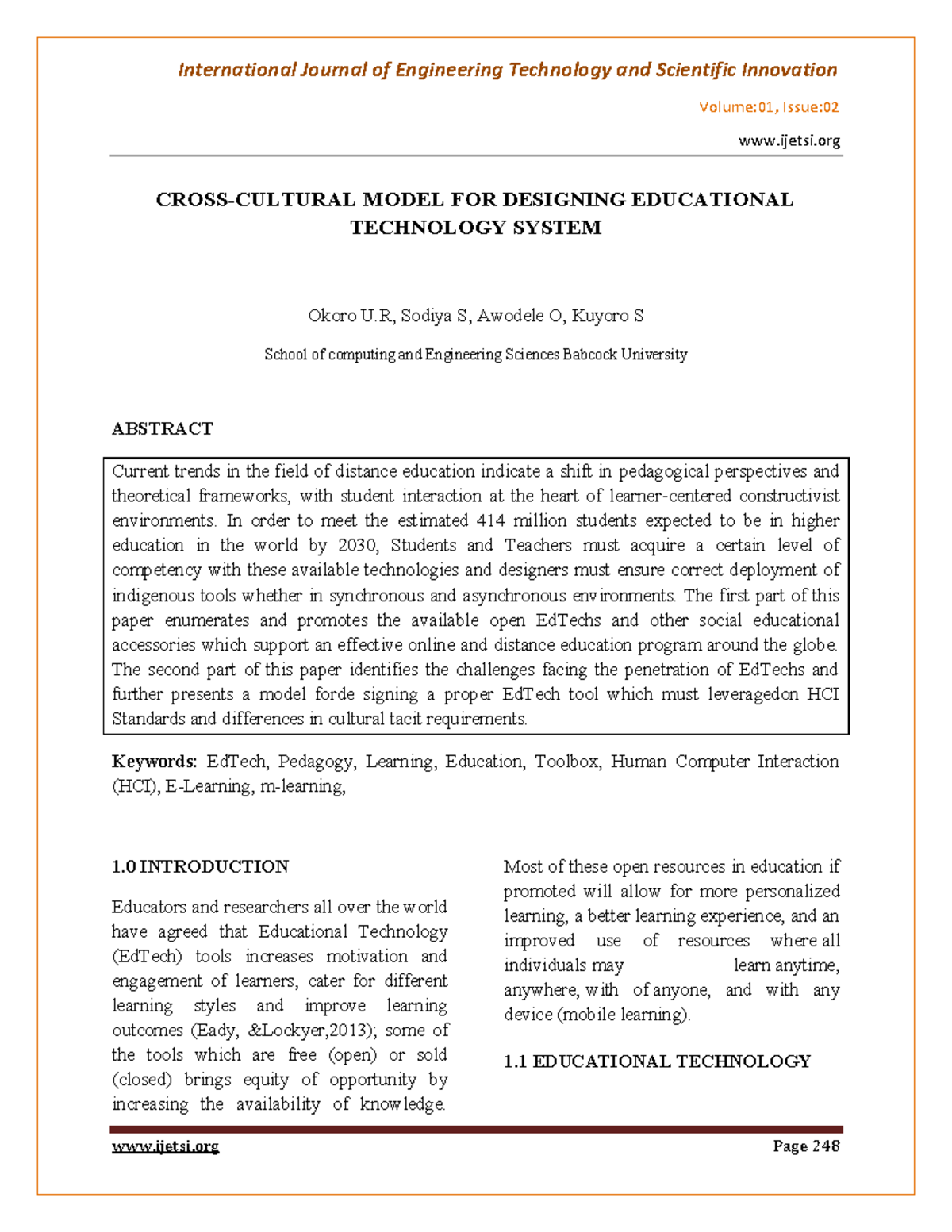 Cross Cultural Model FOR Designing Educational - Volume:01, Issue ...