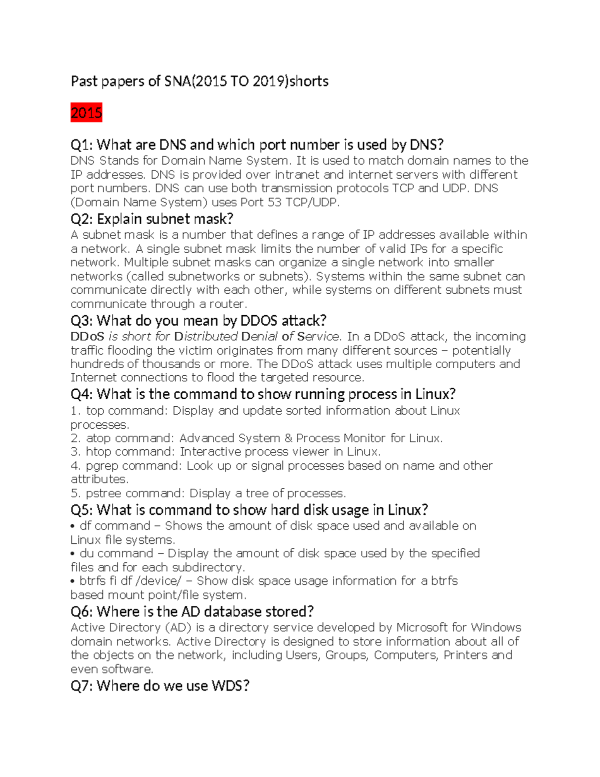 Past papers of SNA - It helps you students to attain good marks - Past ...