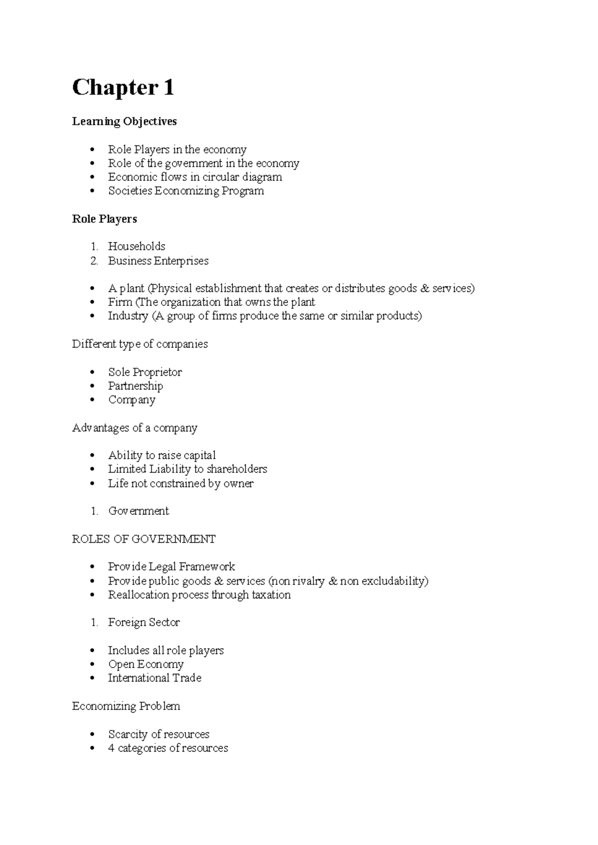 EKN 120 Chapter 1 Notes - Chapter 1 Learning Objectives Role Players in ...