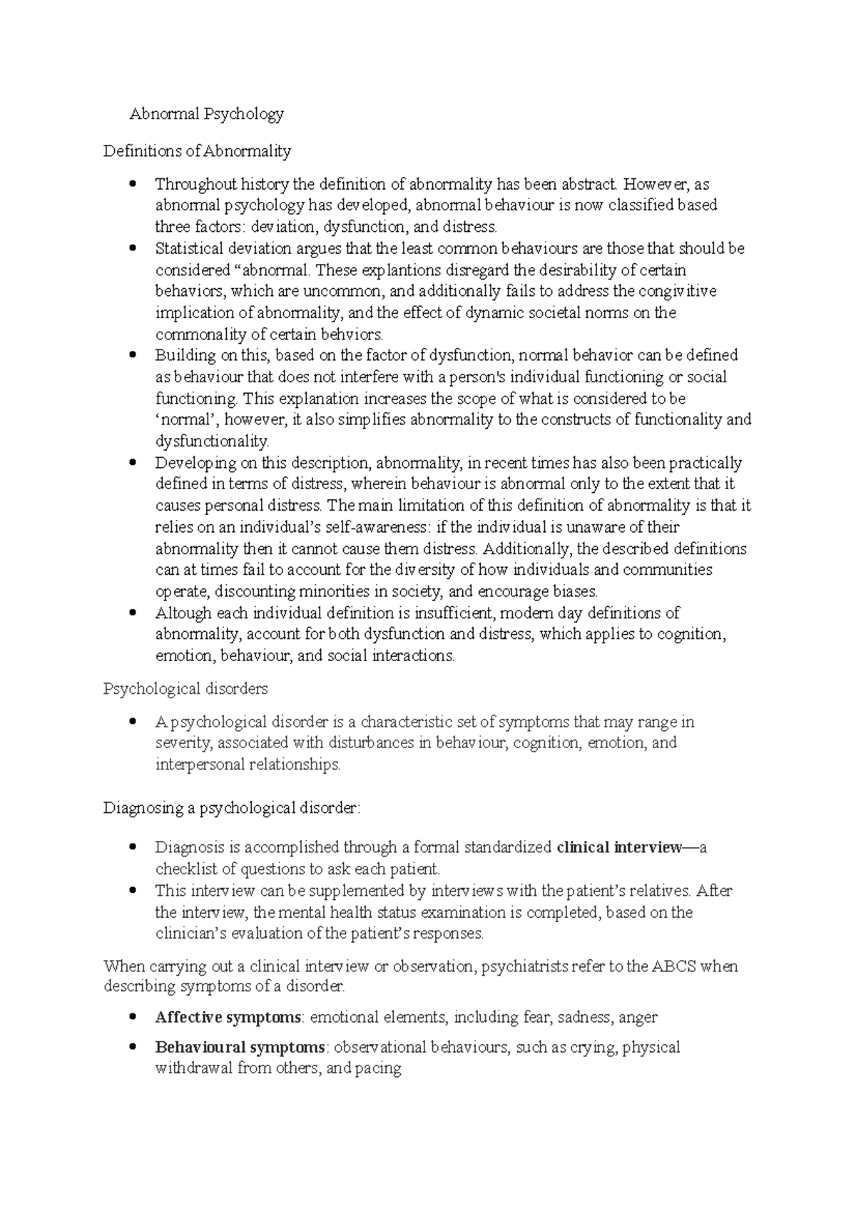 Abnormal Psychology 1 - Abnormal Psychology Definitions of Abnormality ...