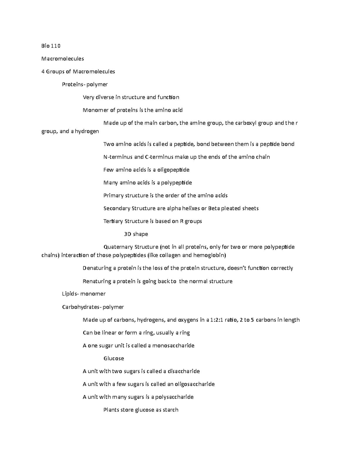 Macromolecules - Dr. Robert Winning's BIO 110 class - Bio 110 ...