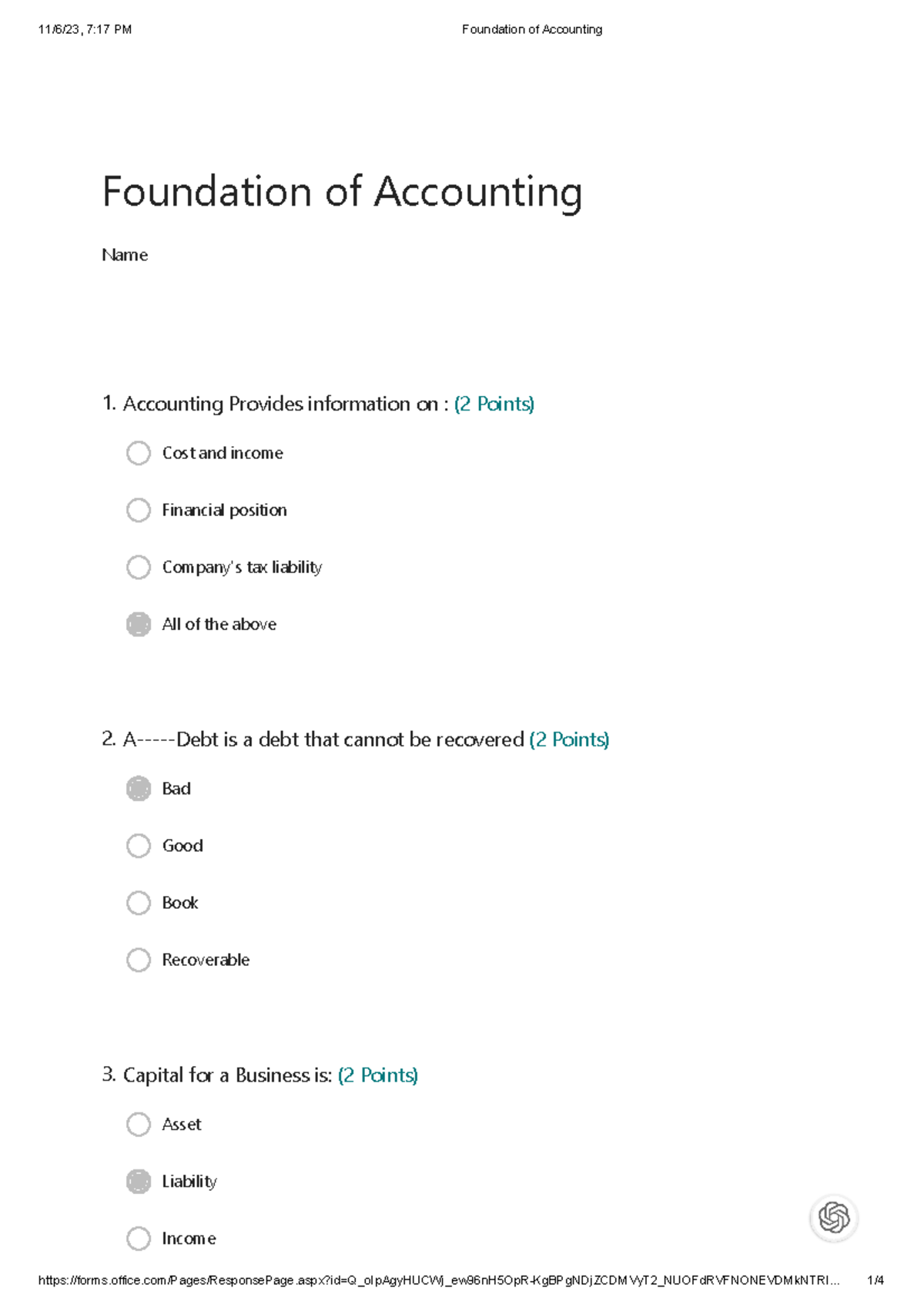 Foundation of Accounting - Foundation of Accounting Name Cost and ...