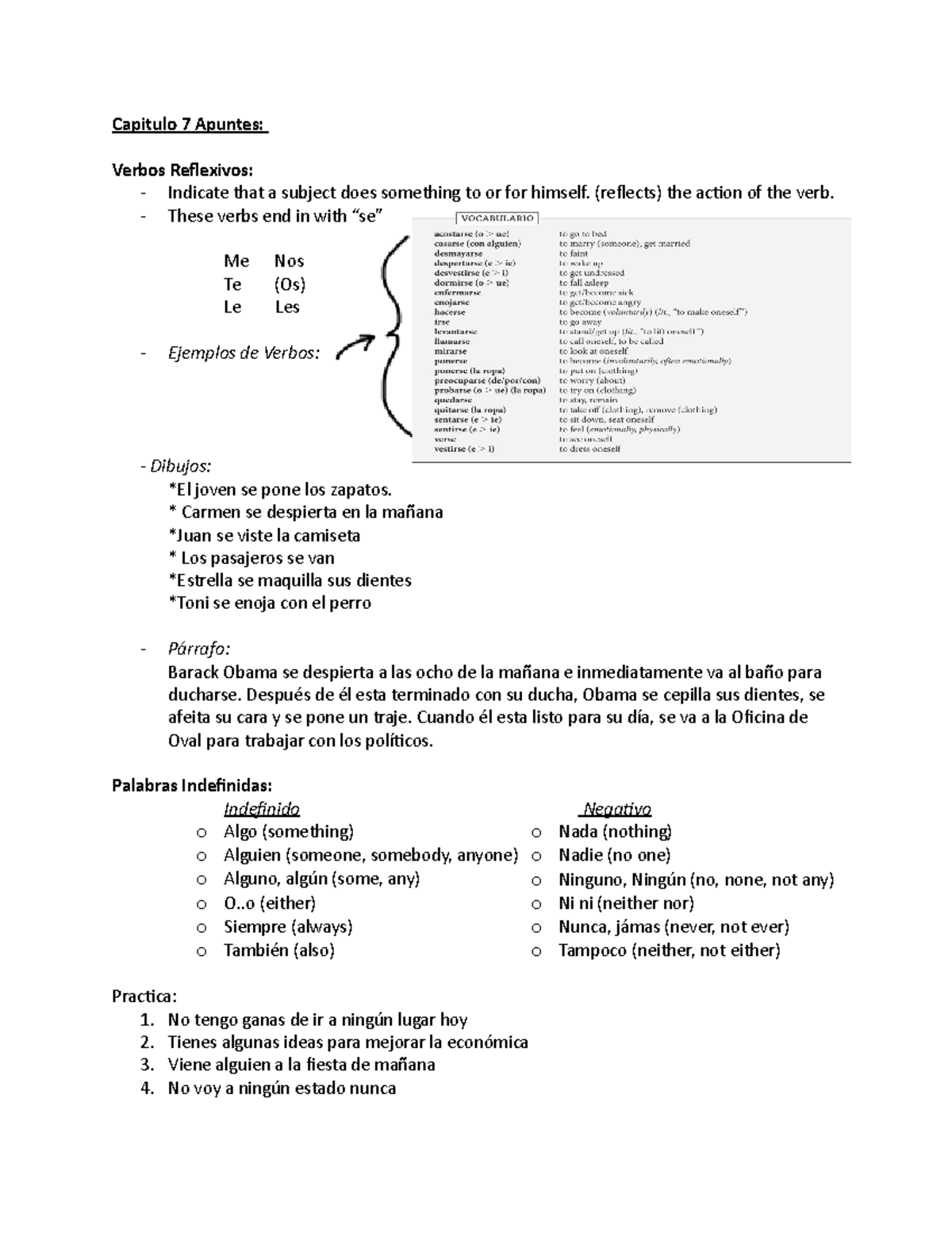 Capitulo 7 - This file includes notes related to reflexive verbs, the ...