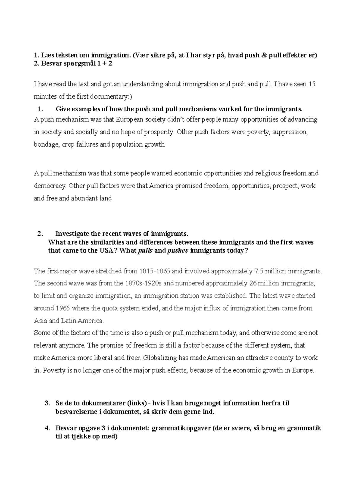 Immigration homework i America - 1. Læs teksten om immigration. (Vær ...