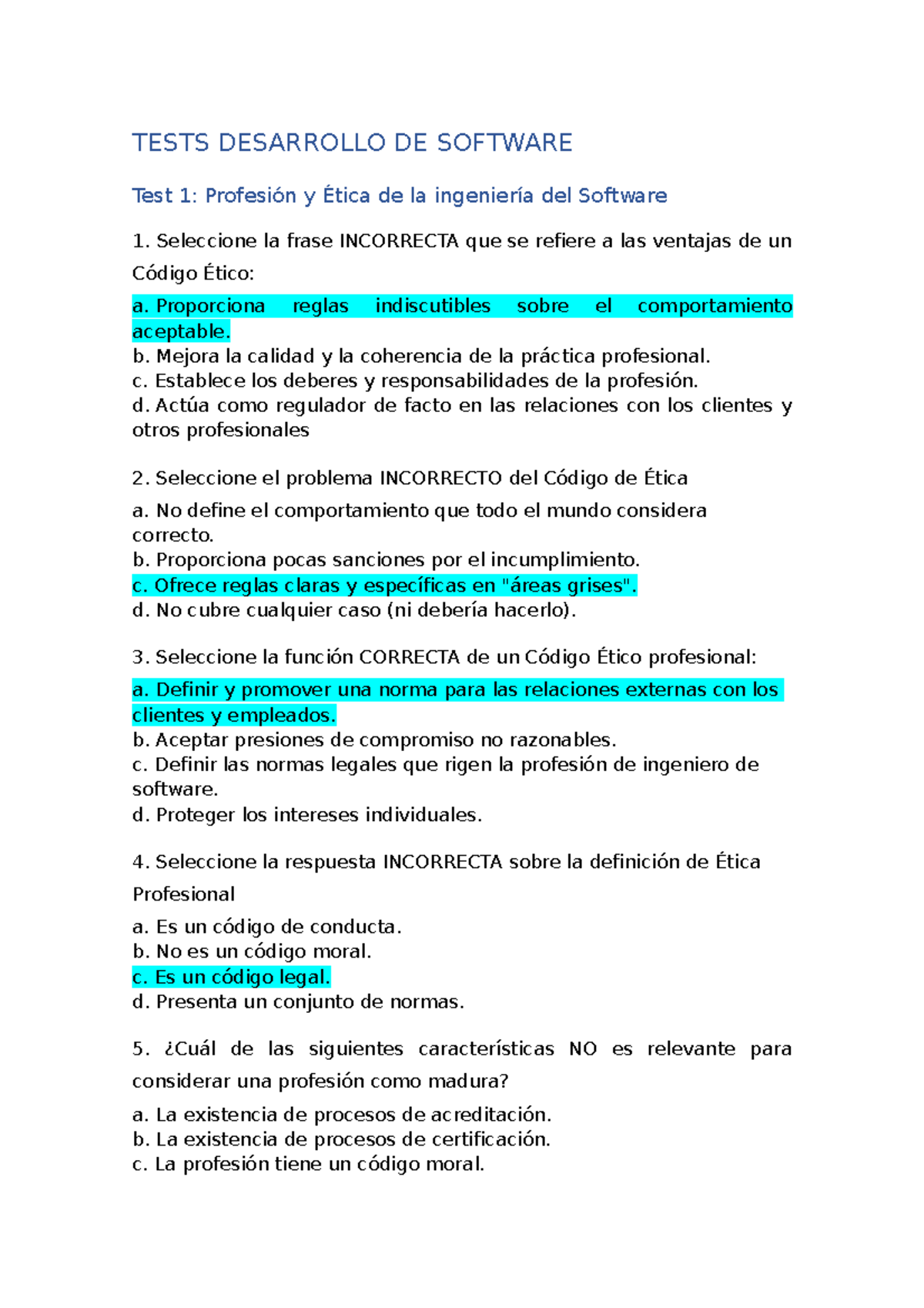 Tests Desarrollo DE Software - TESTS DESARROLLO DE SOFTWARE Test 1 ...