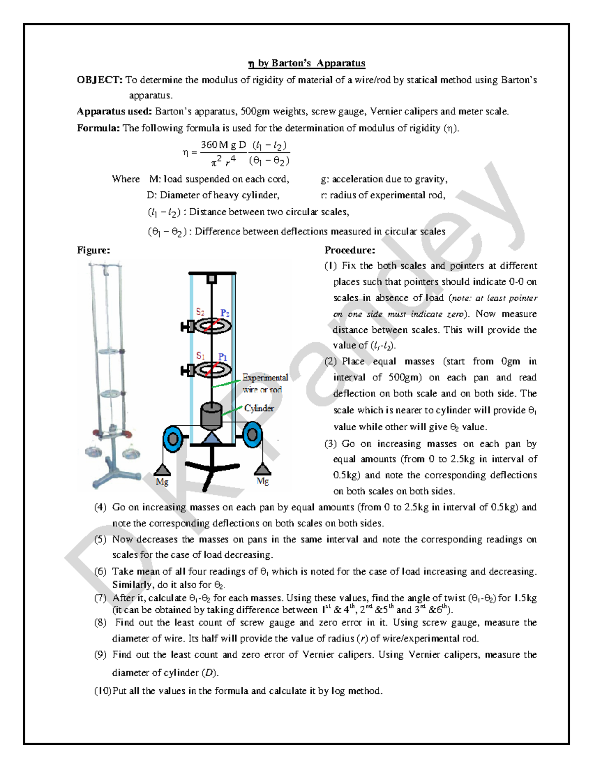 Bortons experiment - η by Barton’s Apparatus OBJECT: To determine the ...
