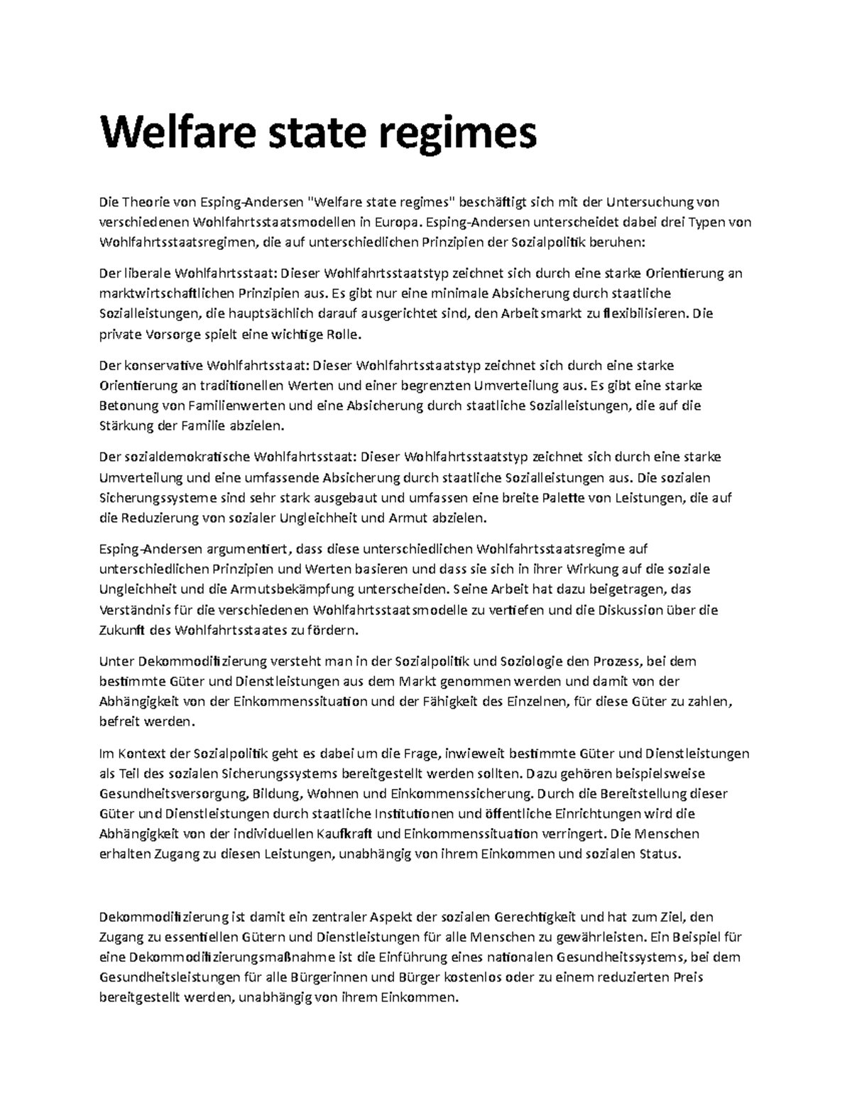 Welfare state regimes - Wohlfahrtsstaaten - Welfare state regimes Die ...