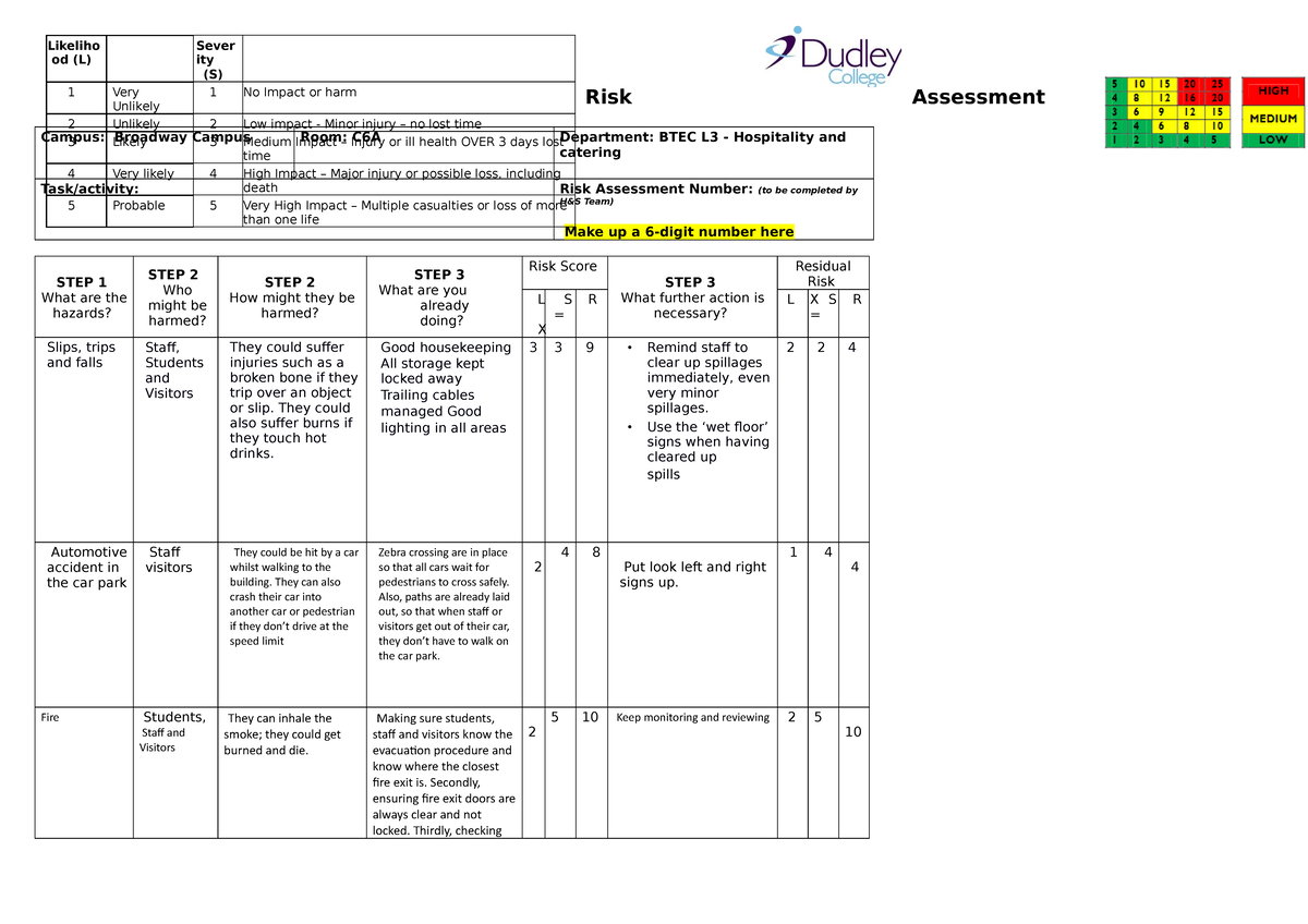 Risk Assessment skills check for assignment 1 - Risk Assessment Campus ...