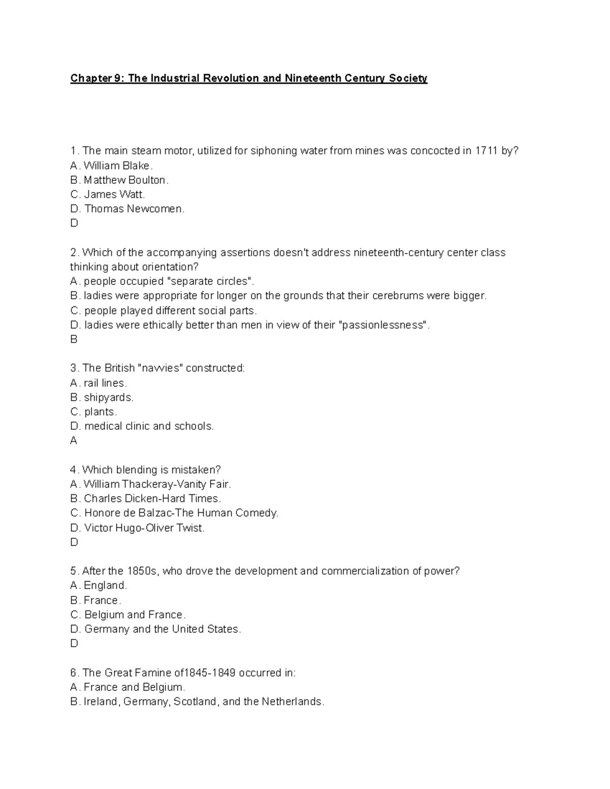 Chapter 9 The Industrial Revolution and Nineteenth Century Society ...