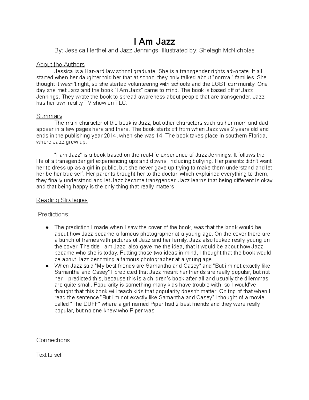 i am jazz - book talk - I Am Jazz By: Jessica Herthel and Jazz Jennings ...