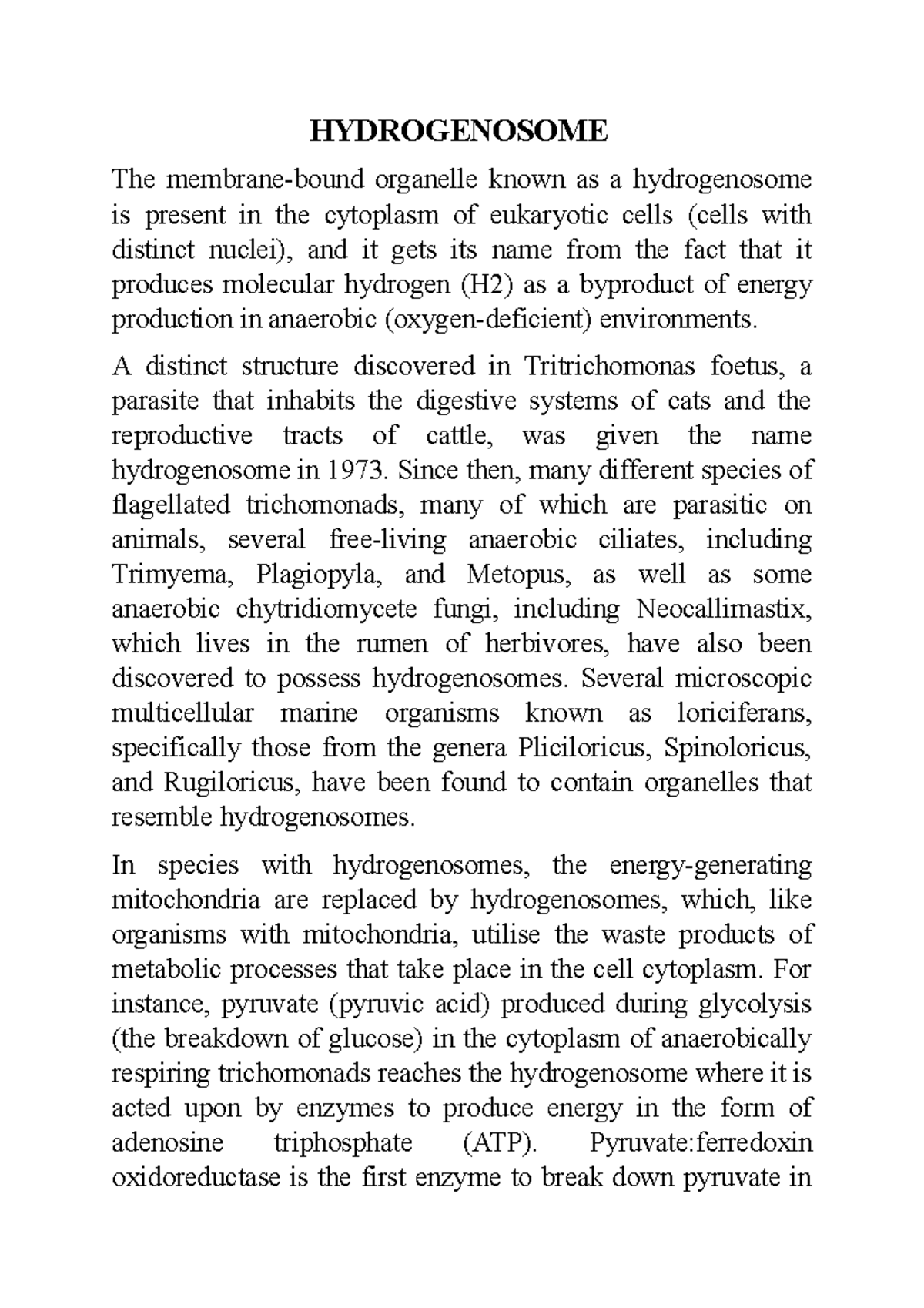 Hydrogenosome - HYDROGENOSOME The membrane-bound organelle known as a ...