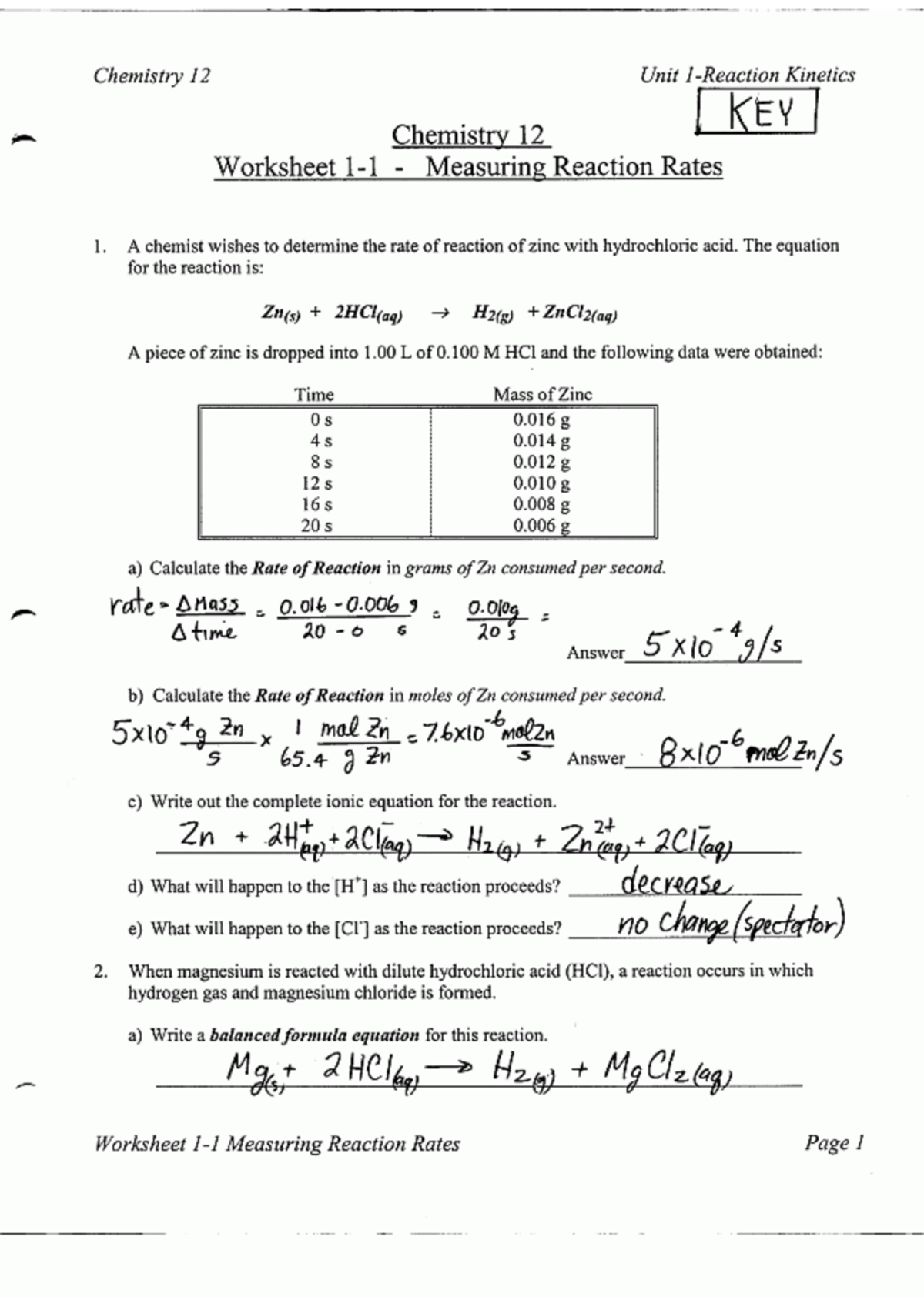 1.3 WS KEY p1 of 6 - chemistry - Studocu