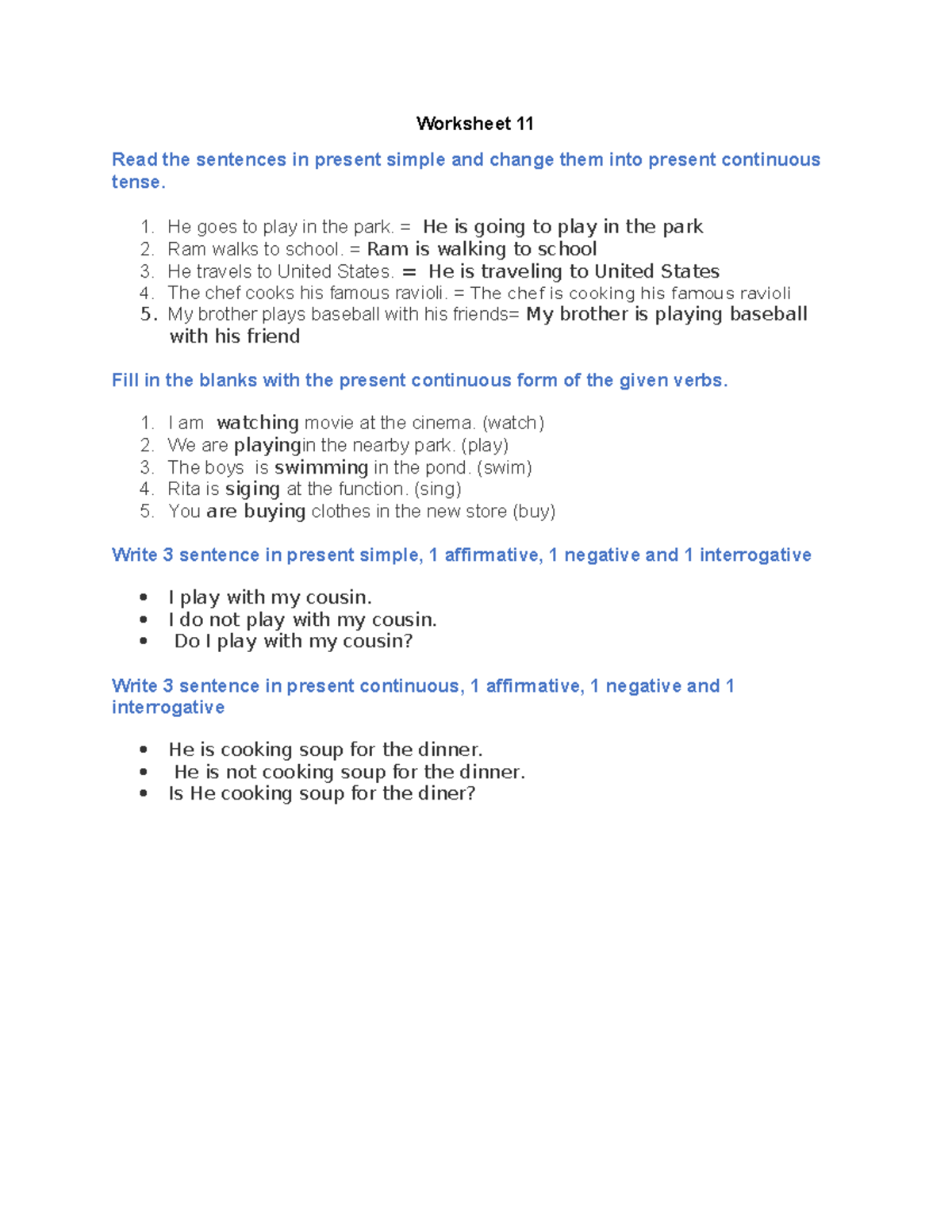 Worksheet 11 - apuntes útiles - Worksheet 11 Read the sentences in ...
