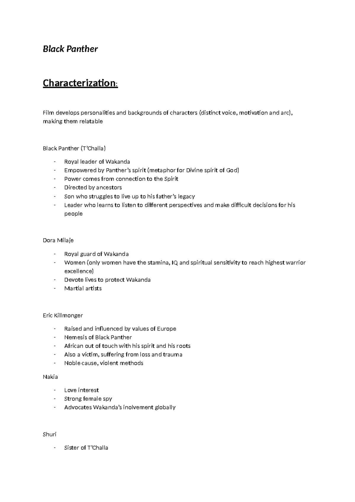 Black Panther Notes - Black Panther Characterization: Film develops ...