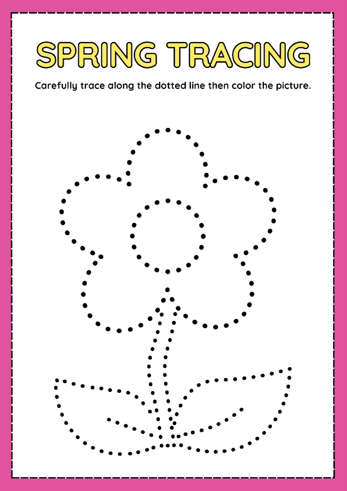 Spring Tracing Worksheets Pink Yellow Dotted Style - SPRING TRACING ...