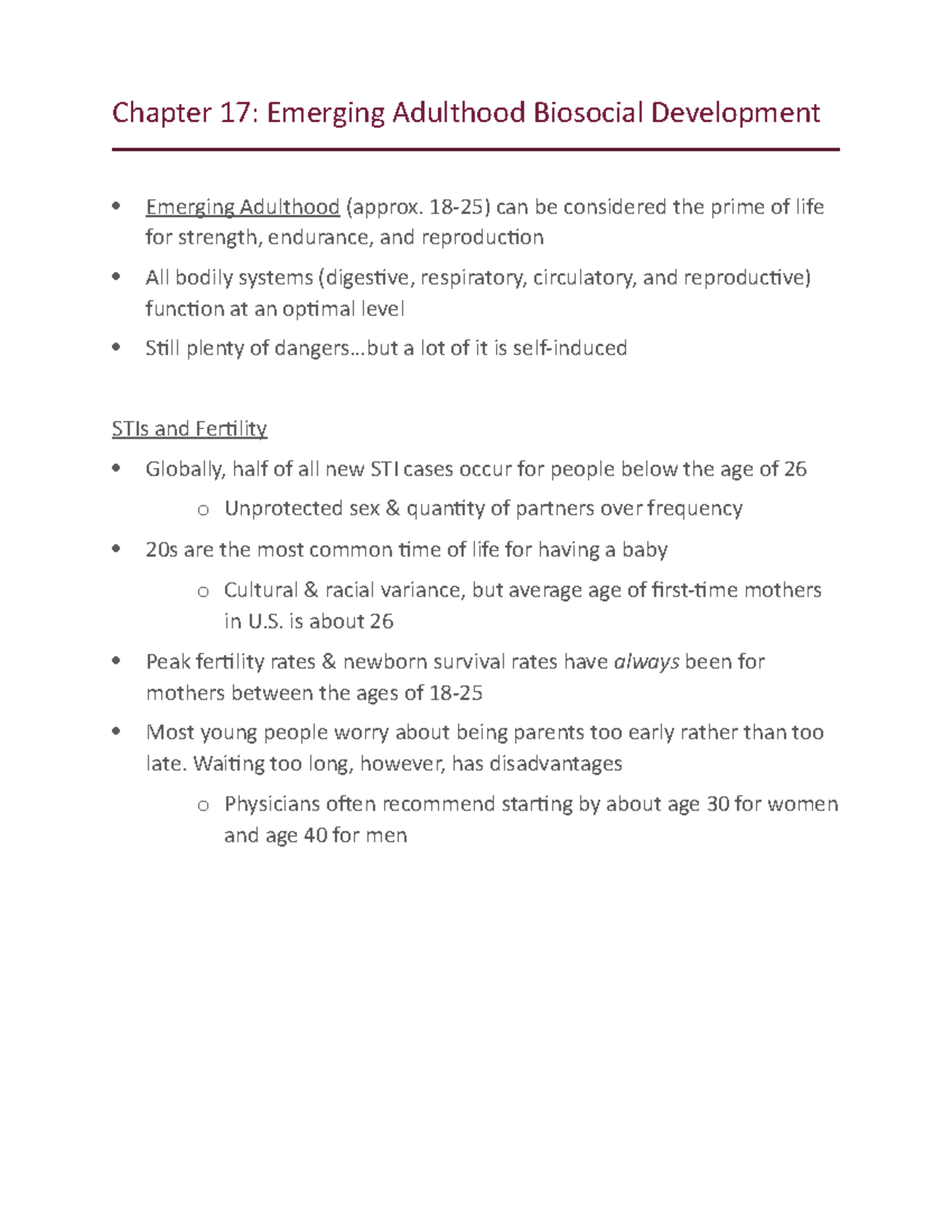 Chapter 17 - Chapter 17: Emerging Adulthood Biosocial Development ...
