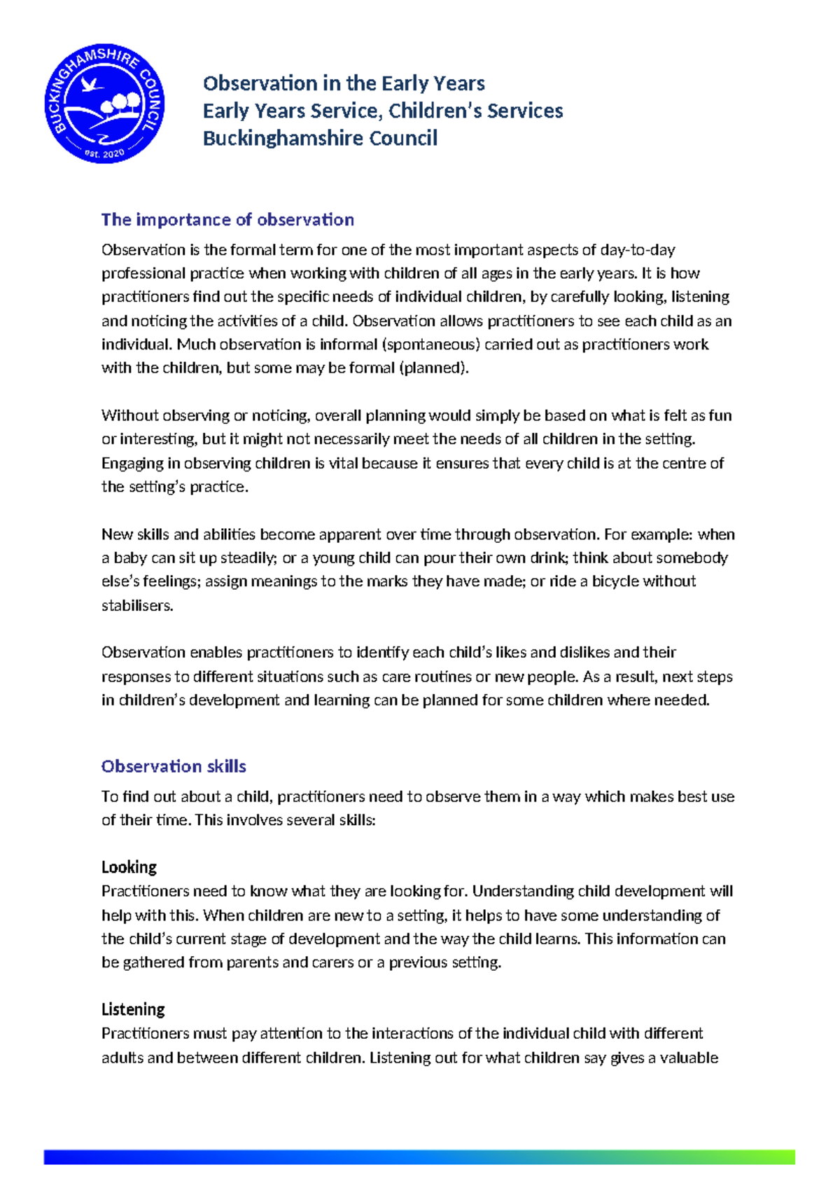 Observation in the early years guidence 11 - Observation in the Early ...