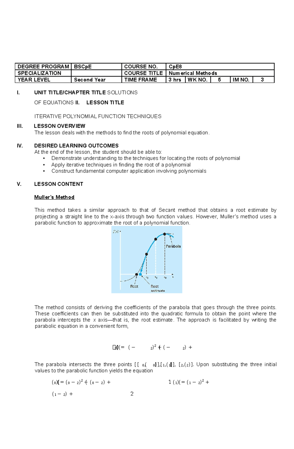 Module 3 Solutions of Equations - DEGREE PROGRAM BSCpE COURSE NO. CpE ...