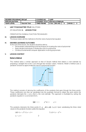 Module 1- Bracketing Methods - BRACKETING METHODS I. LESSON OVERVIEW This lesson on roots of ...