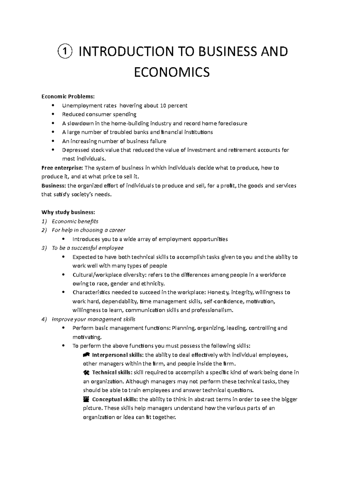 Business Management Chapter 1 - ① INTRODUCTION TO BUSINESS AND ...
