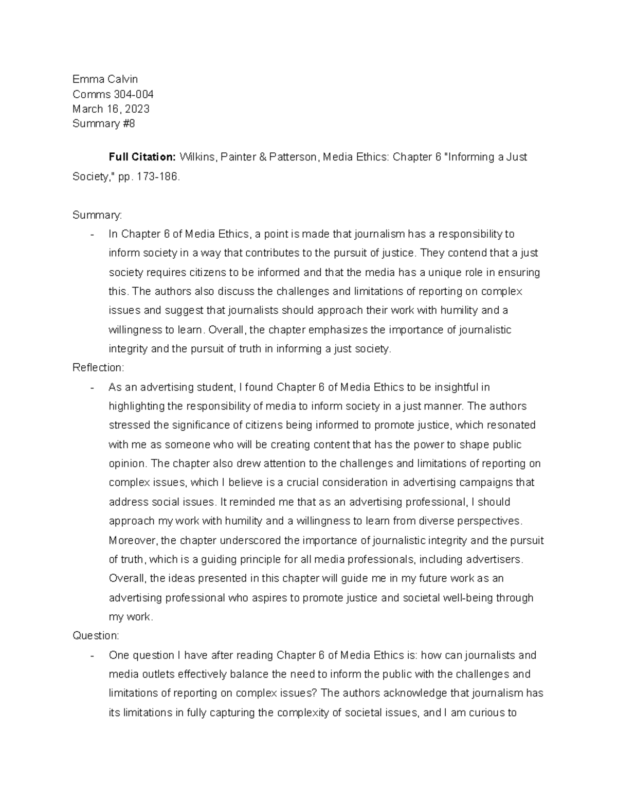 Media Ethics: Chapter 6 Summary and Reflection - Studocu