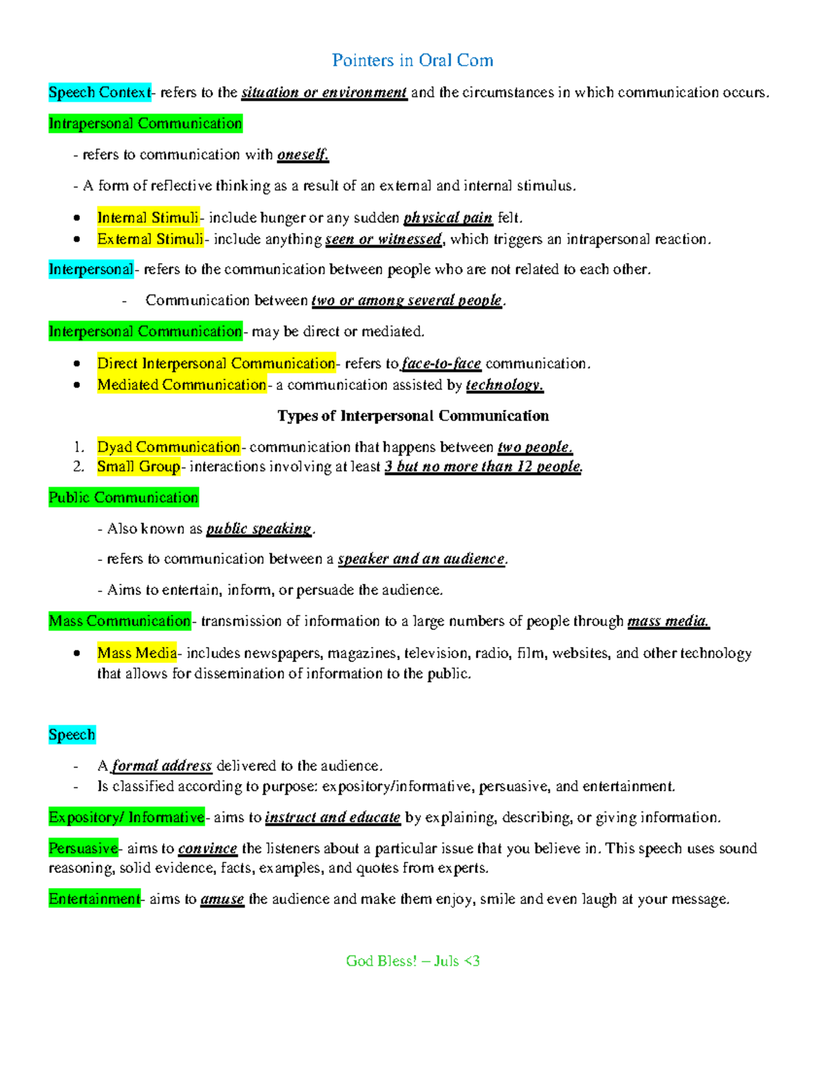 Pointers In Oral Com Module Pointers In Oral Com Speech Context Refers To The Situation Or