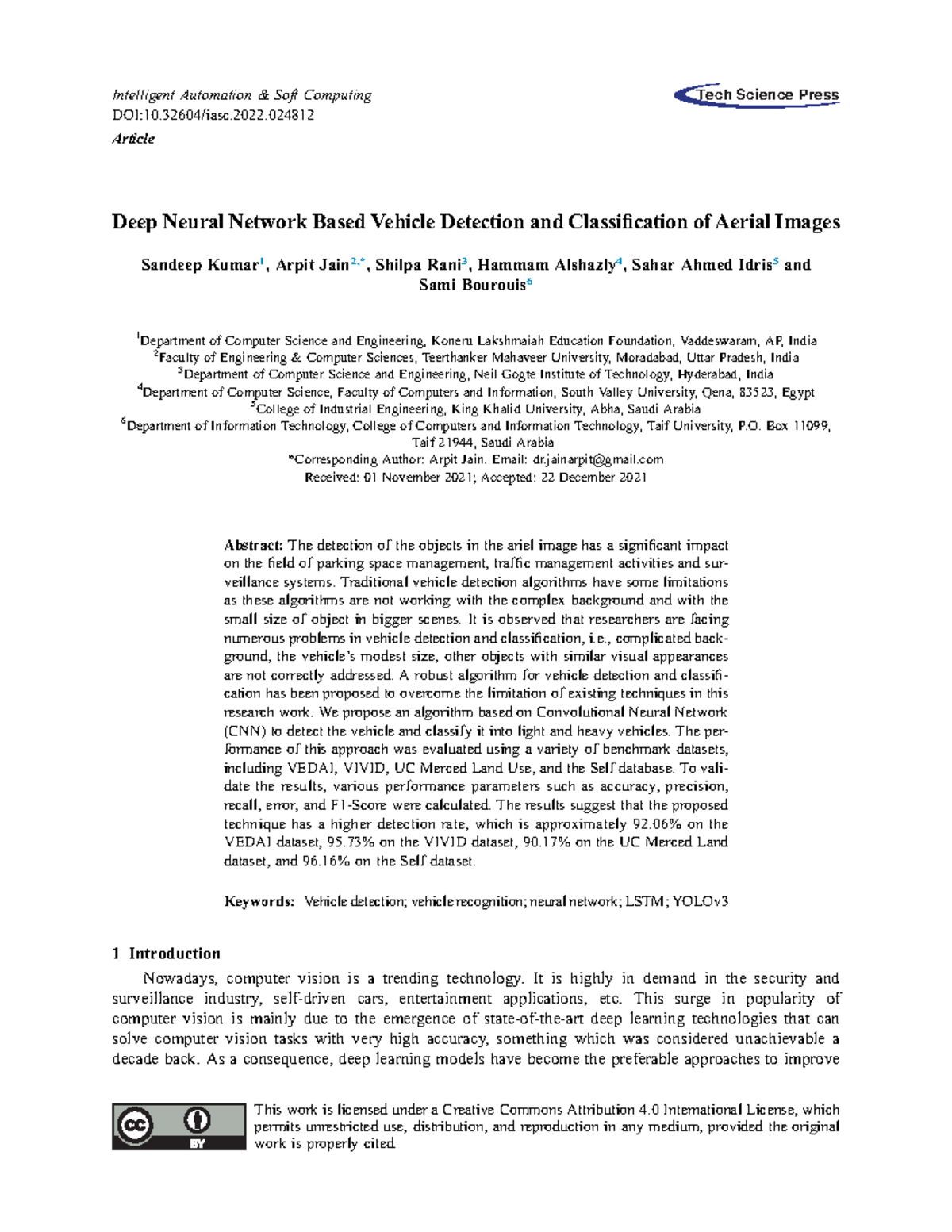 TSP IASC 24812 - Deep Neural Network Based Vehicle Detection and ...