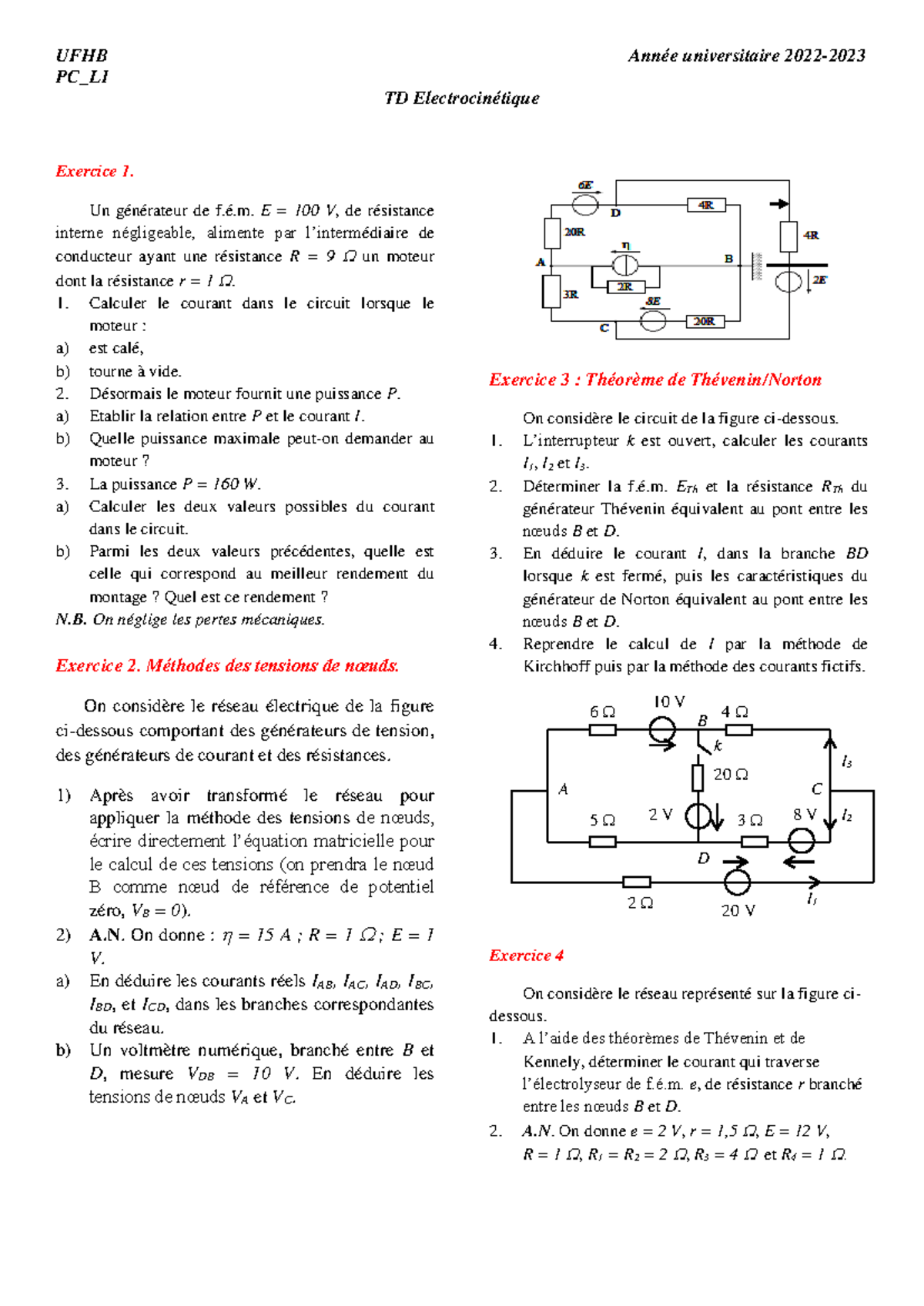 UFHB TD EC PC L1 2022-2023 TD Electrocinetique - UFHB Année universitaire 20 22 - 2023 PC_L 1 TD ...