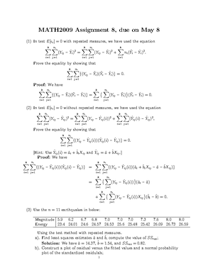 Assignment 7 - hw solution - MATH2009 Assignment 7, due on April 30 (1 ...