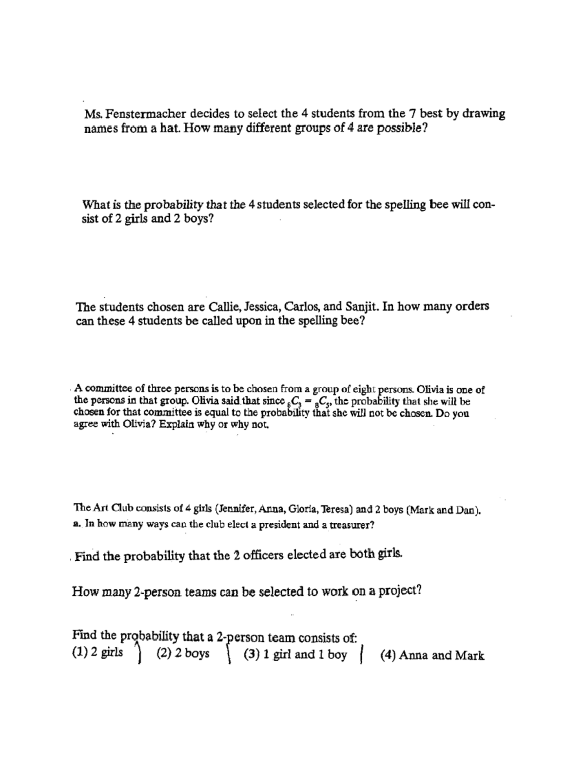 Probability and Permutation Combination Worksheet - MDM4U - Studocu