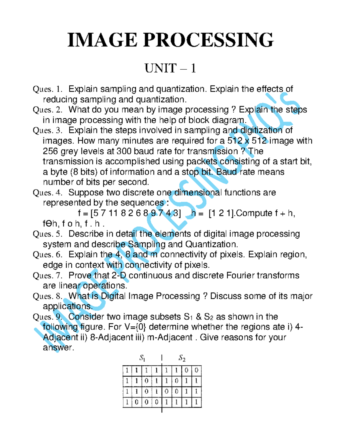 Image Processing UNIT 1 Assignment - IMAGE PROCESSING UNIT – 1 Ques. 1 ...