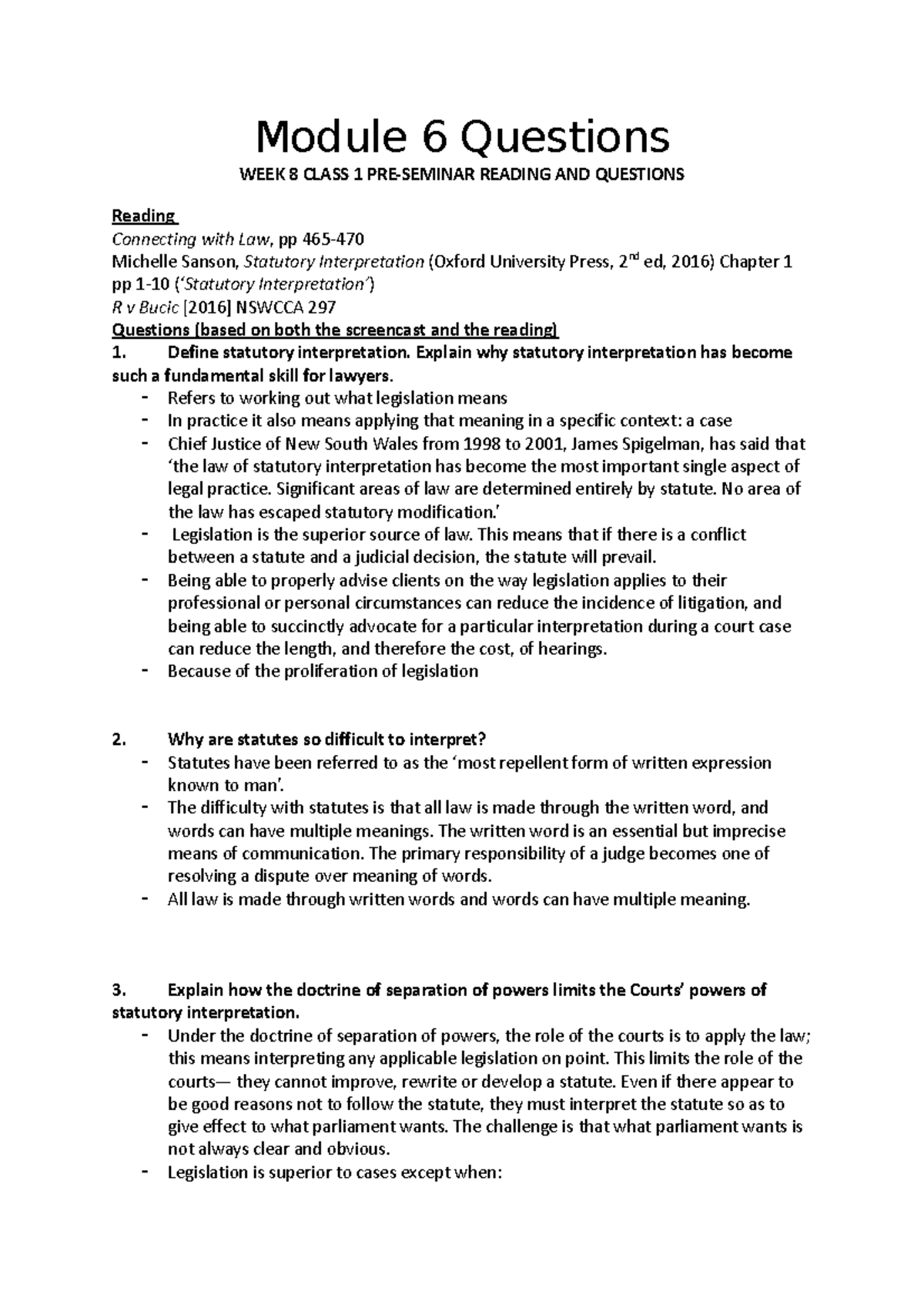 Module 6 Questions - Tutorial Work - Module 6 Questions WEEK 8 CLASS 1 ...