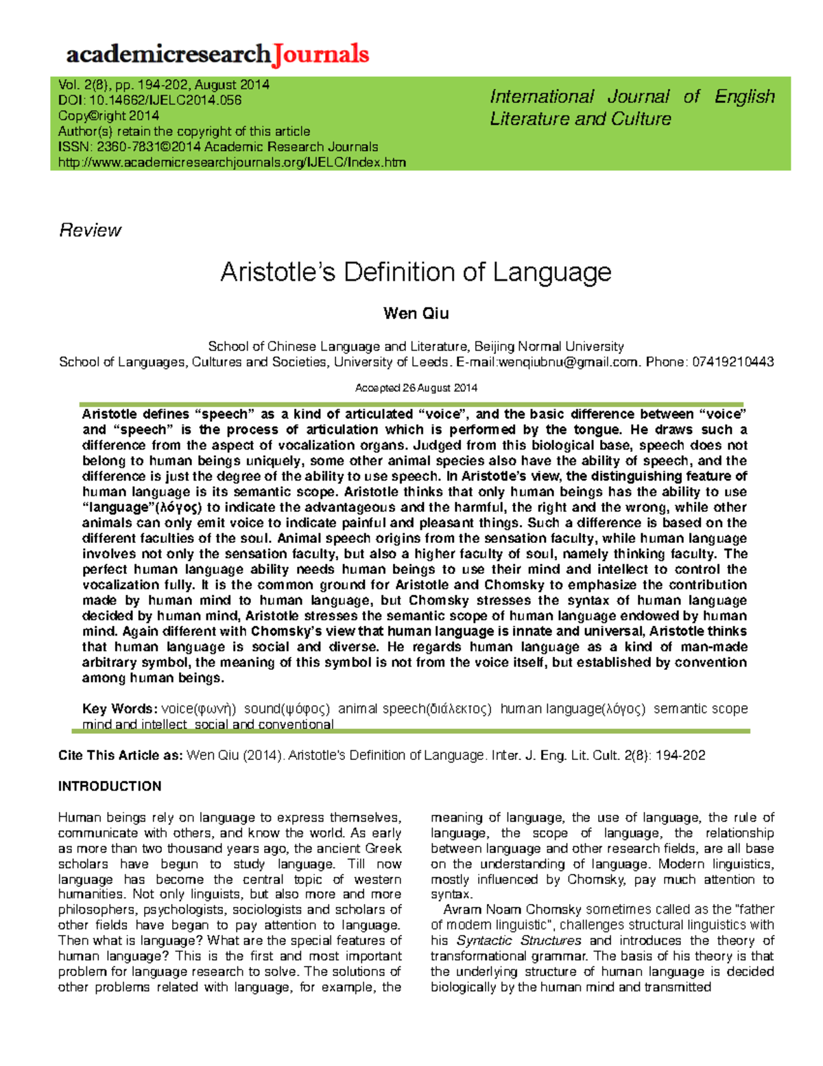 4. Aristotle‟s Definition of Language.Wen Qiu - Review Aristotle‟s ...