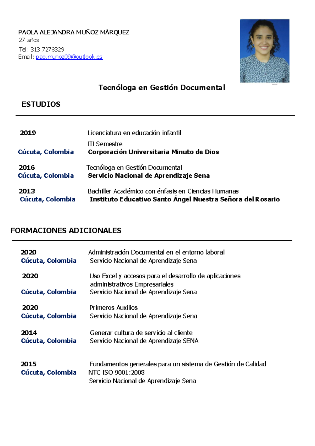 2022 Paola Muñoz HJ - Hbnn - PAOLA ALEJANDRA MU—OZ M¡RQUEZ 27 aÒos Tel ...