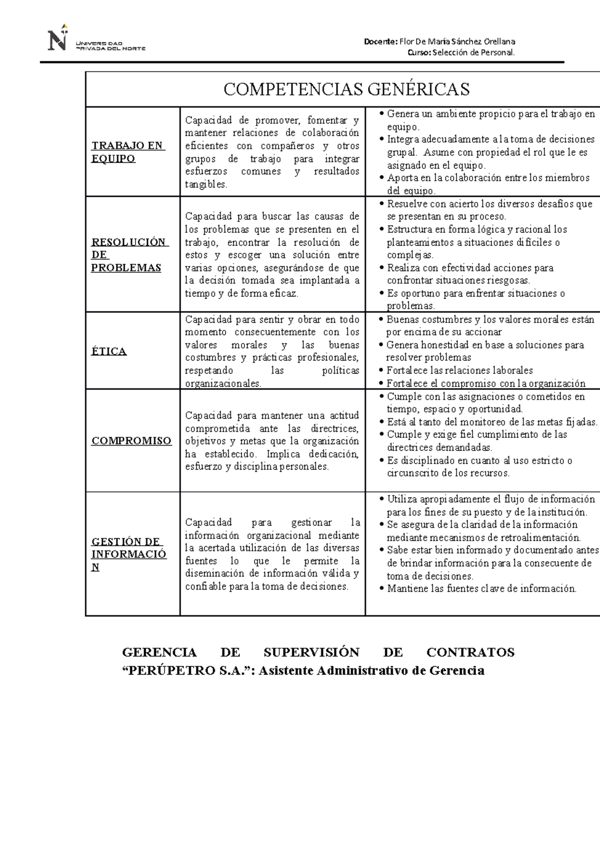 Competencias Genericas - Curso: Selección de Personal. COMPETENCIAS ...