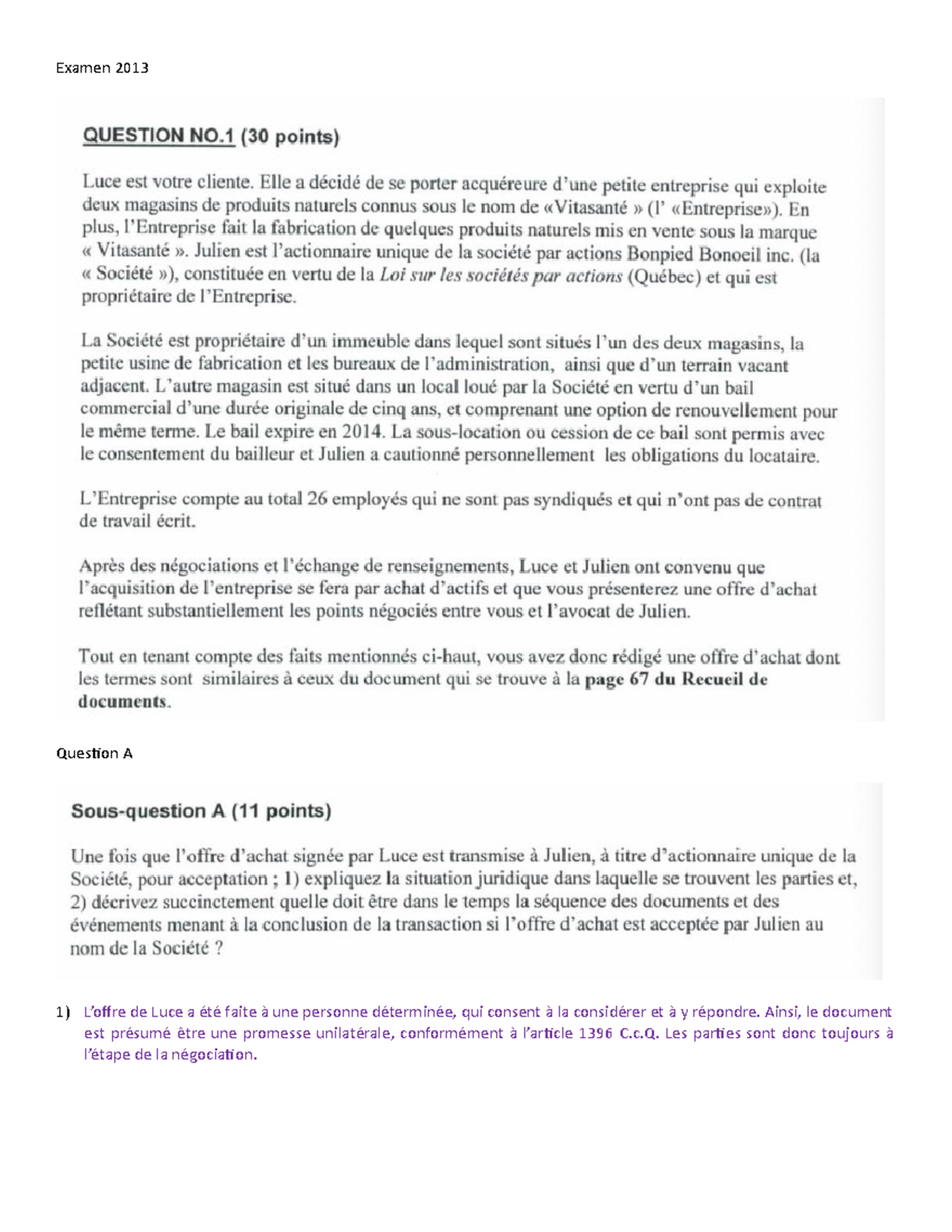 Contrats et usages commerciaux - Exercices examen final - DRT3402G ...