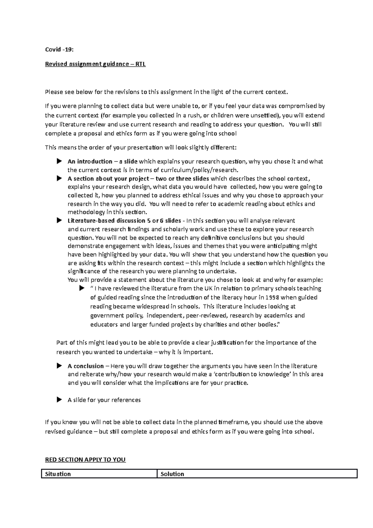 Covid-19 Revised assignment guidance RTLFlexi 18-19 1 - Covid -19 ...