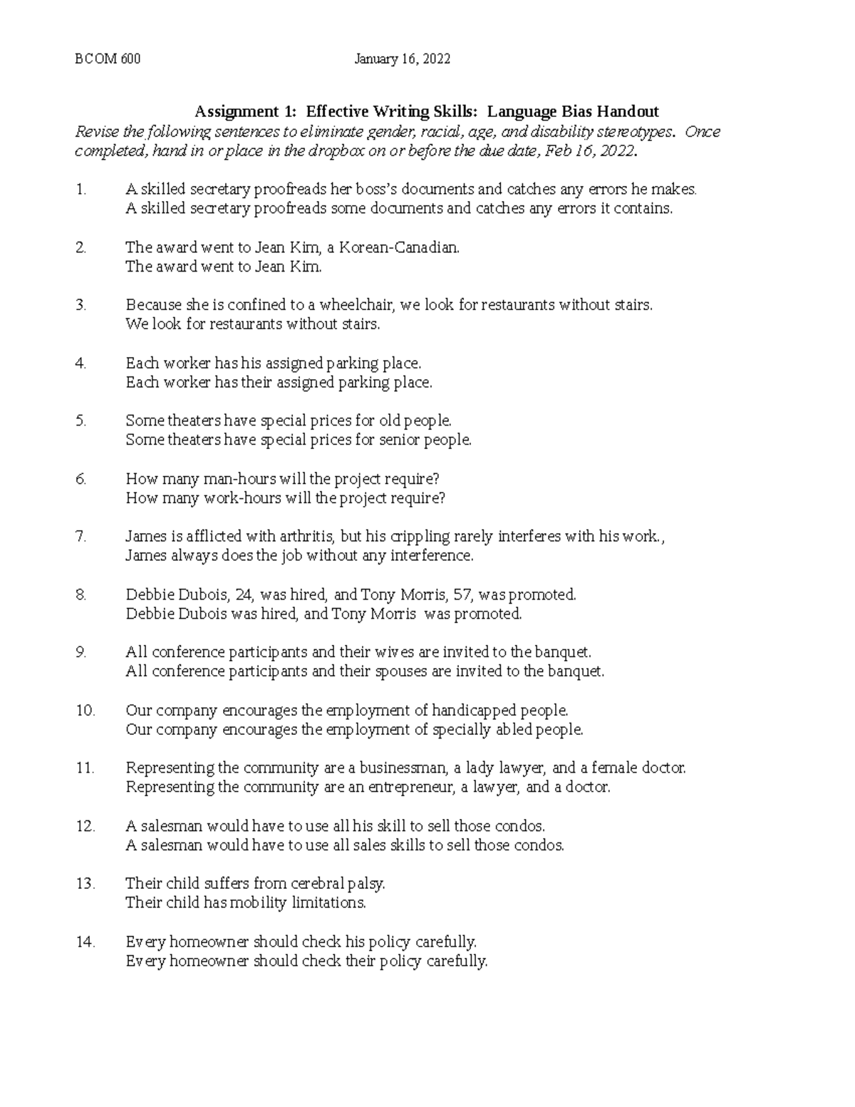 Assignment 1 Effective Writing Skills Language Bias revised Jan 16 2022 ...
