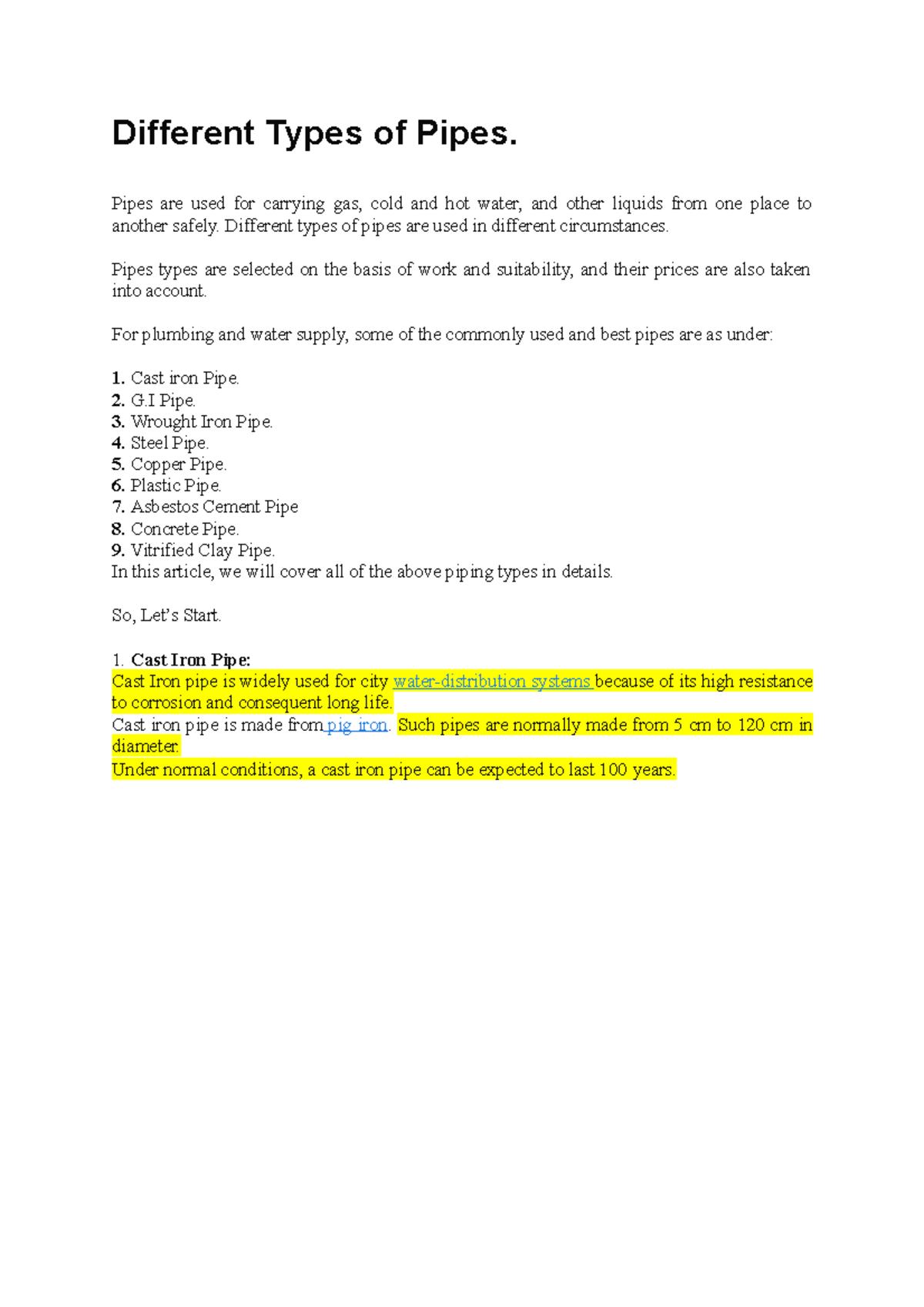 Different Types of Pipes - Pipes are used for carrying gas, cold and ...