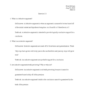 Exercise 2 - For each of the following passages determine if there is an argument present. - Studocu
