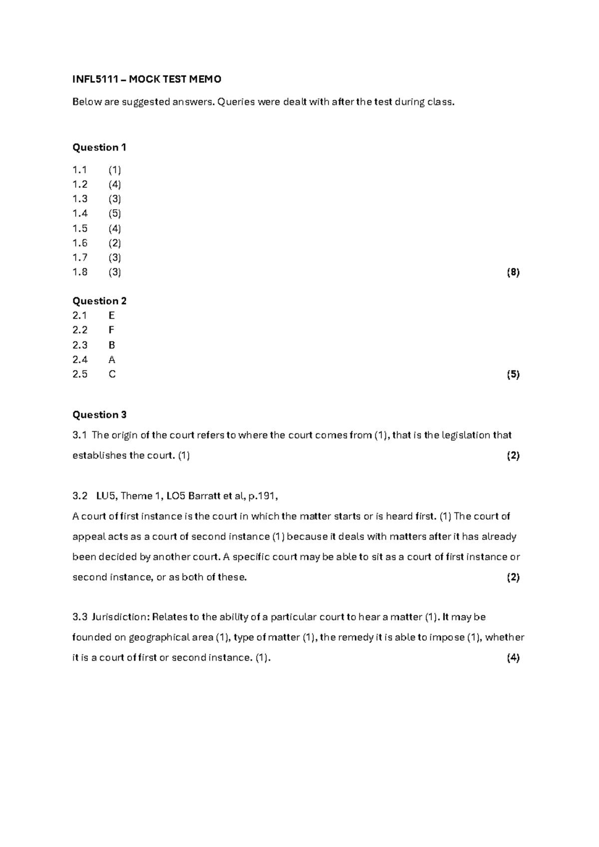 Mock Test Memo - Business exam - PAST PAPER - INFL5111 – MOCK TEST MEMO ...