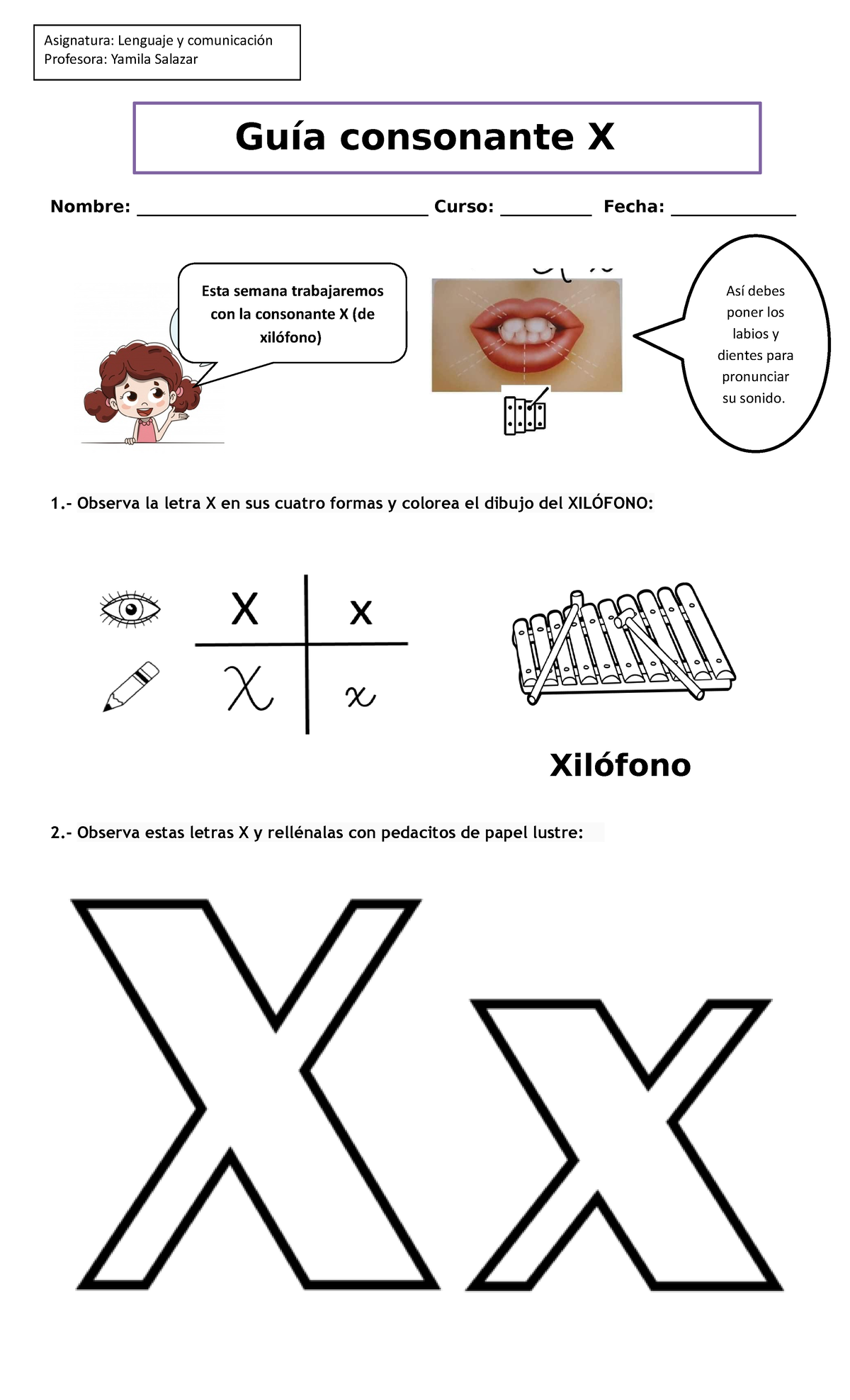 Guía consonante X - lectura - Guía consonante X ####### Nombre